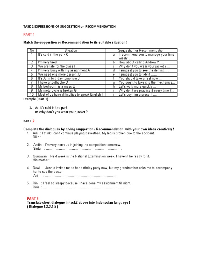 EXPRESSIONS OF SUGGESTION or RECOMMENDATION | PDF