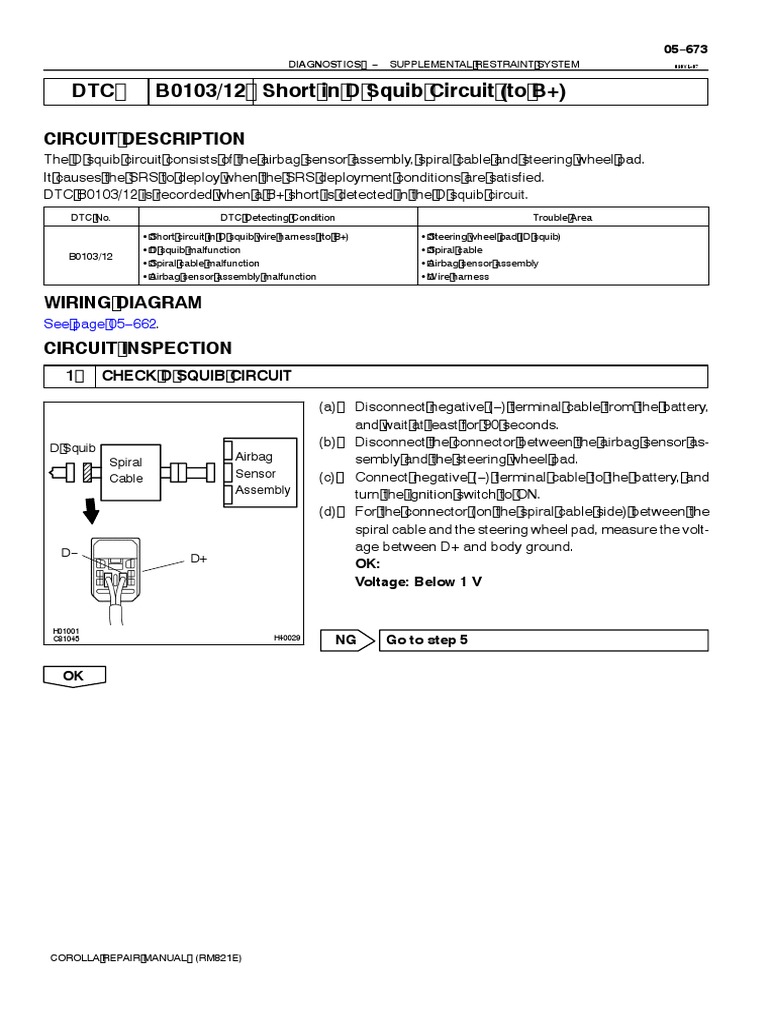 DTC B0103/12 Short in D Squib Circuit (To B+) | PDF | Airbag ...