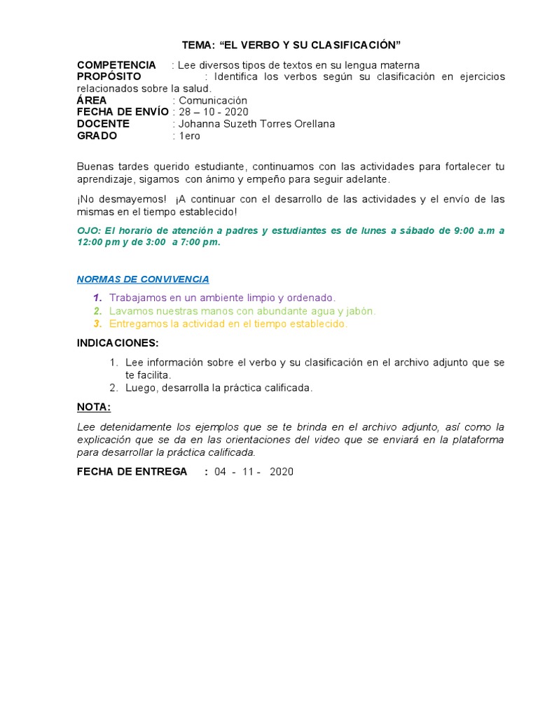 Actividad El Verbo Pdf Verbo Objeto Gramática
