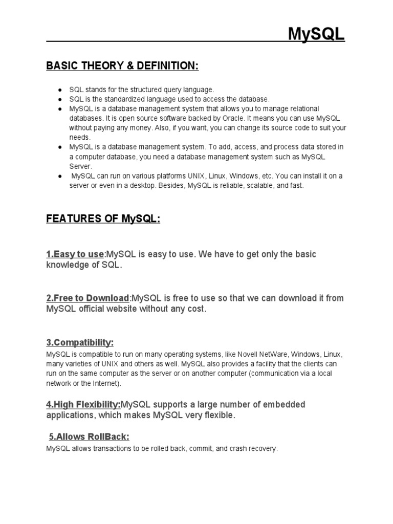 Mysql: Basic Theory & Definition | PDF | My Sql | Databases