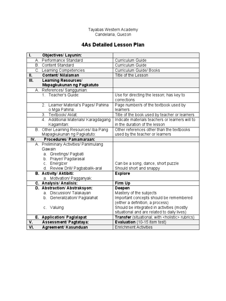 4as Detailed Lesson Plan | PDF | Curriculum | Pedagogy