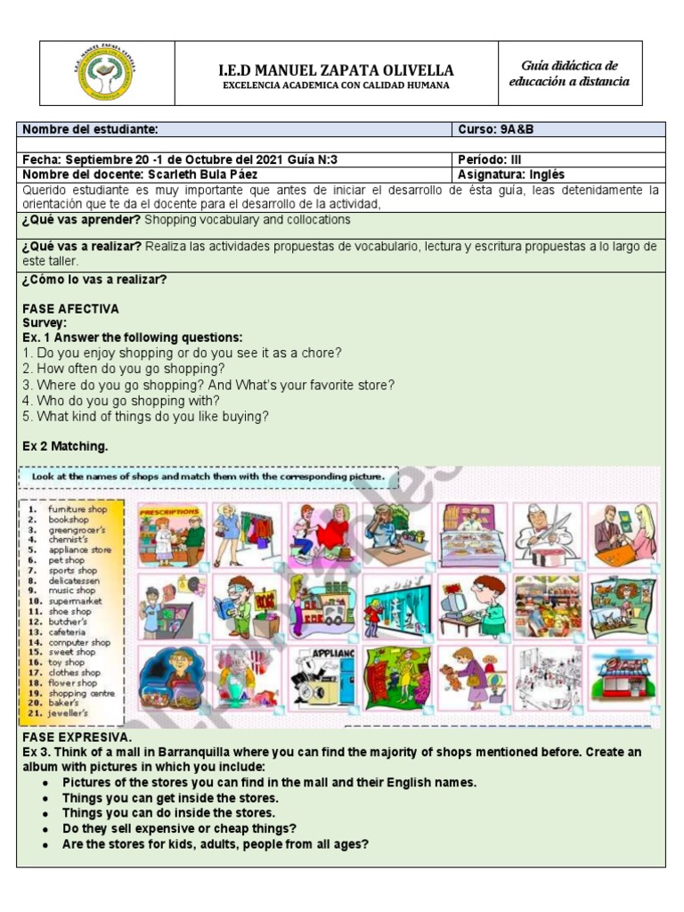 GUIA 3 INGLÉS 9th GRADERS TERCER PERIODO | PDF