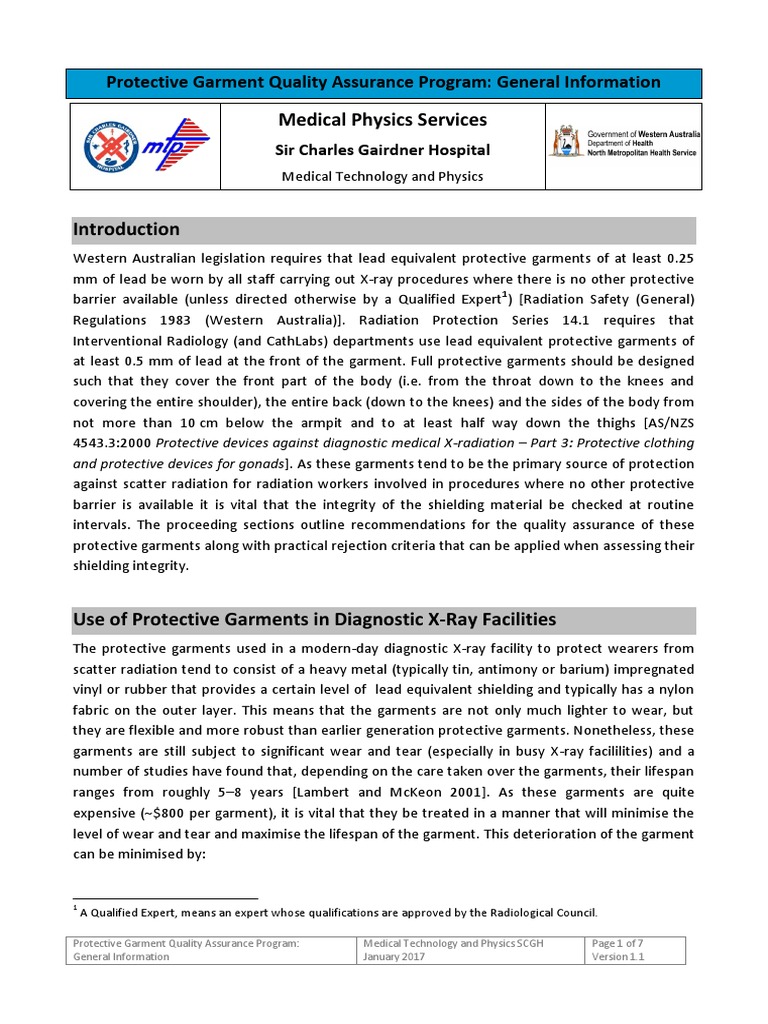 Medical Physics Services: Protective Garment Quality Assurance Program ...