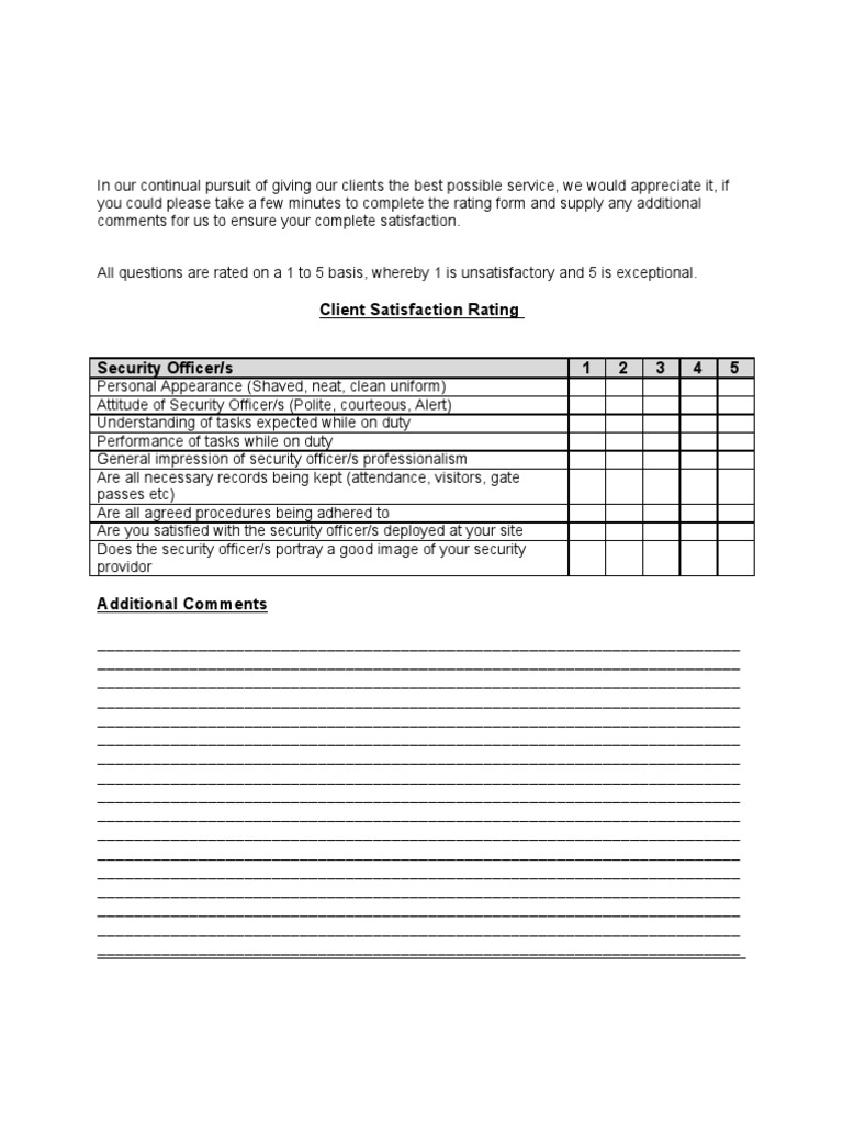 Client Satisfaction Survey for Security Services | PDF | Business