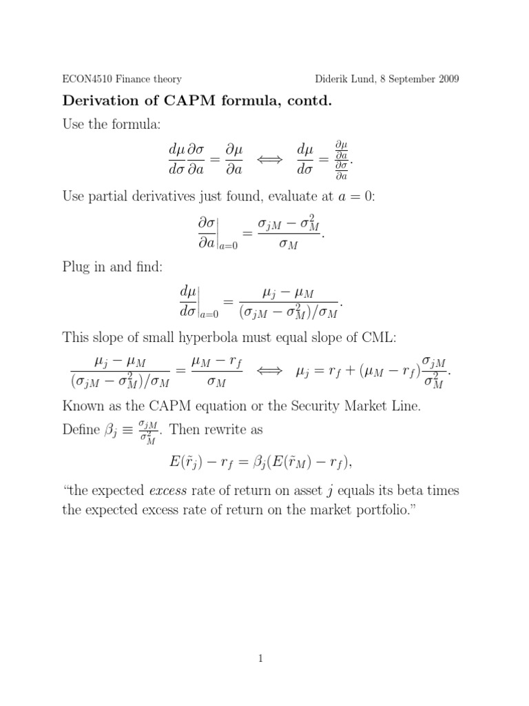 Capm Derivation | PDF | Capital Asset Pricing Model | Financial Economics