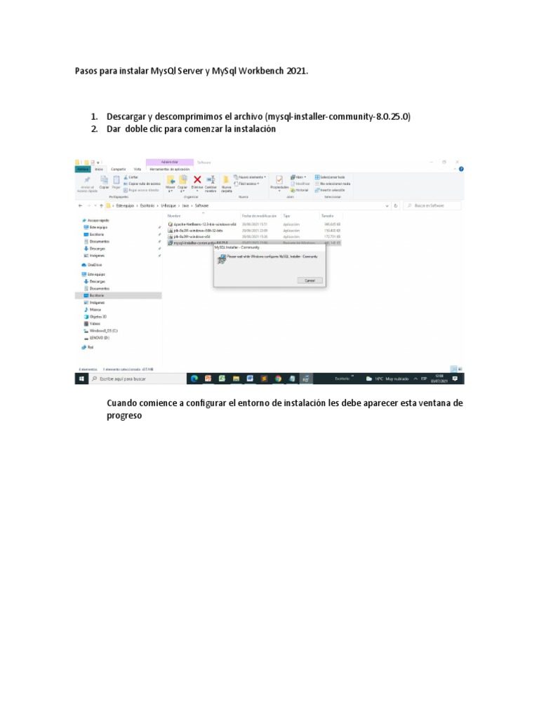 Pasos para Instalar MysQl Server y MySql Workbench 2021 | PDF