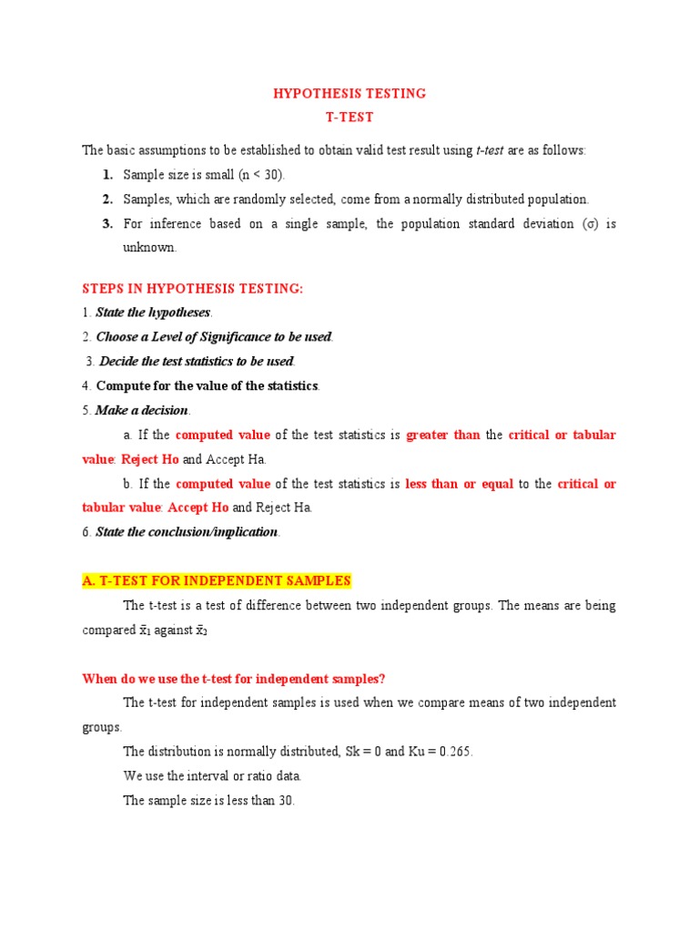 T-Test Hypothesis Testing Guide | PDF | Student's T Test | Statistical ...