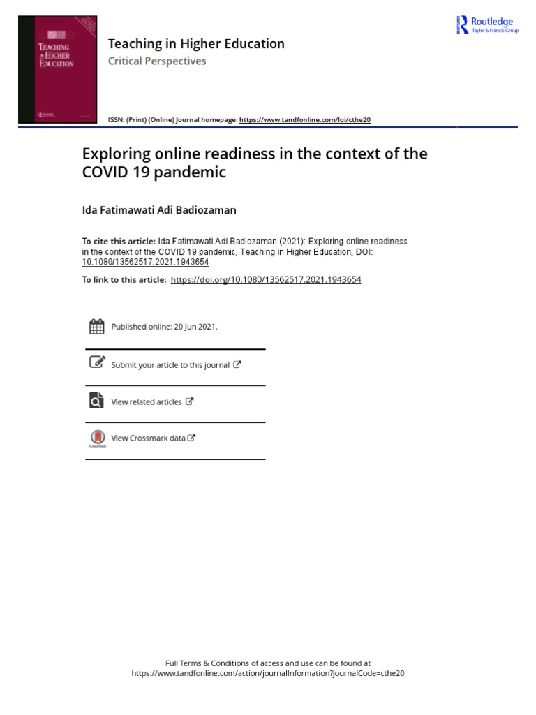 Exploring Online Readiness in The Context of The COVID 19 Pandemic ...