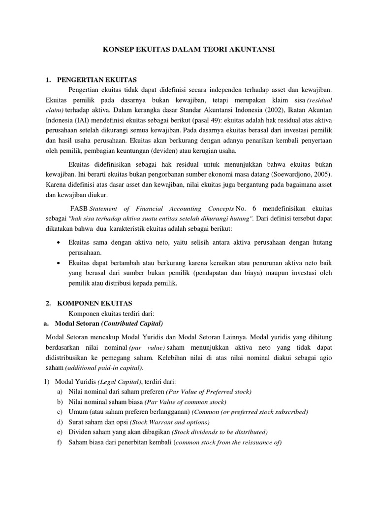 Konsep Ekuitas Dalam Teori Akuntansi | PDF