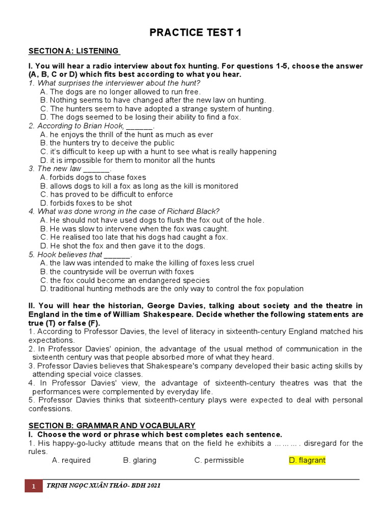 Practice Test 1: 1. What Surprises The Interviewer About The Hunt ...