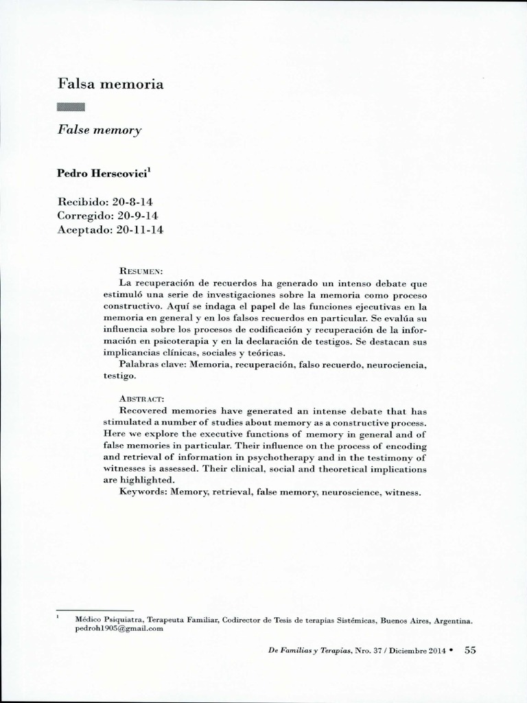 Falsa Memoria | PDF | Neurociencia | Cognición