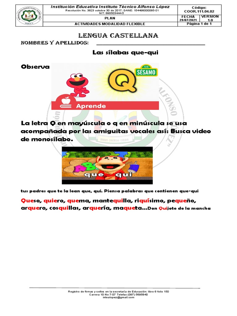 Actividades con la letra Q y sílabas que-qui | PDF | Lingüística