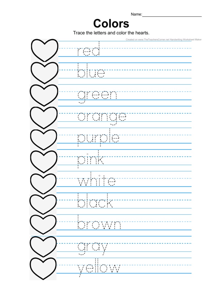 Color Tracing and Heart Worksheet | PDF