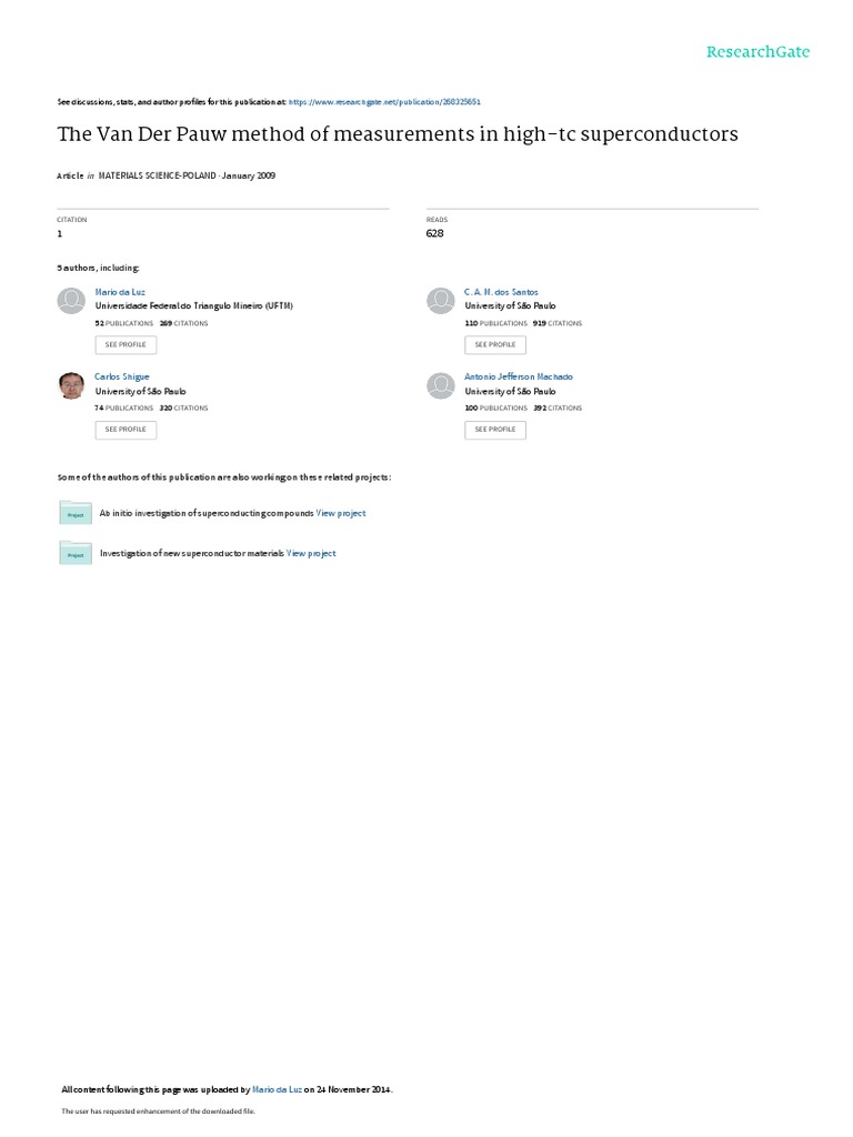 The Van Der Pauw Method of Measurements in High-Tc | PDF ...