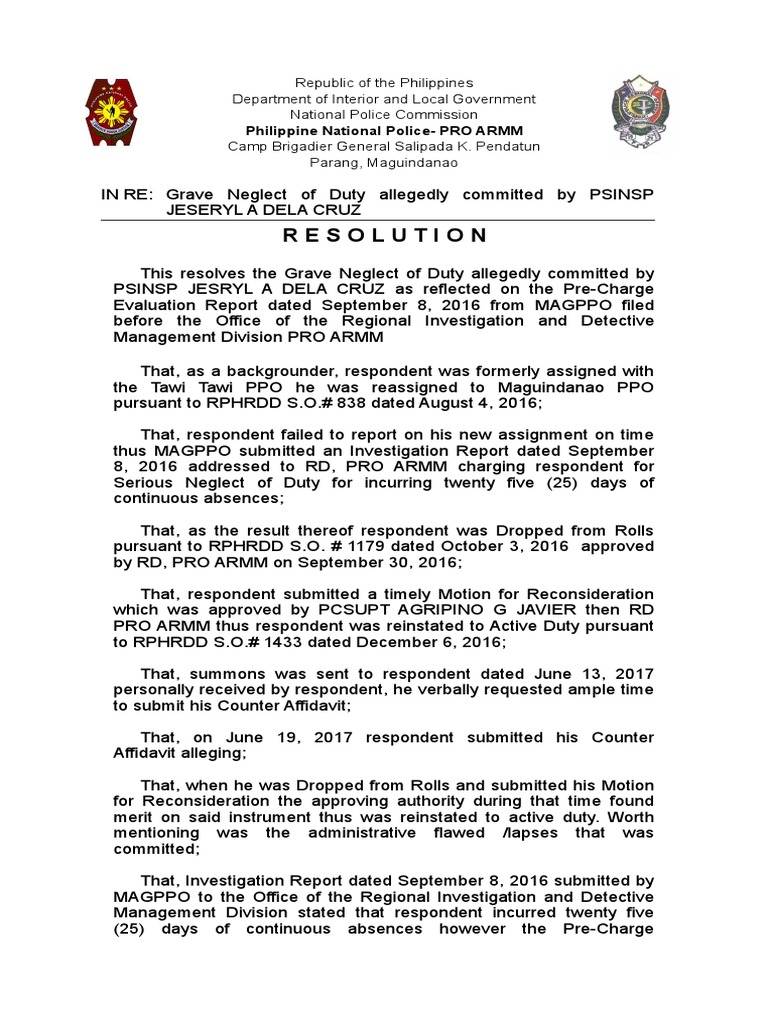 Resolution: Philippine National Police-PRO ARMM | PDF | Evidence ...