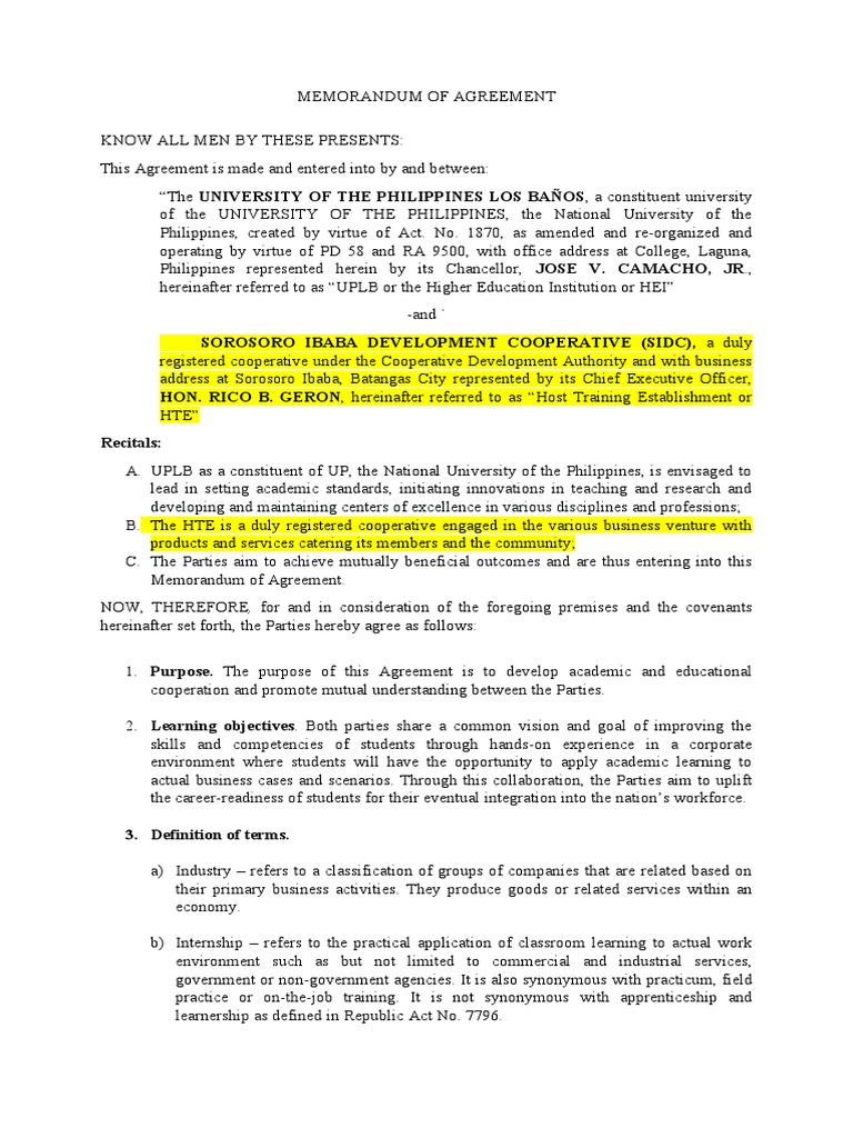 MOA Internship Uplb | PDF | Internship | Job Hunting