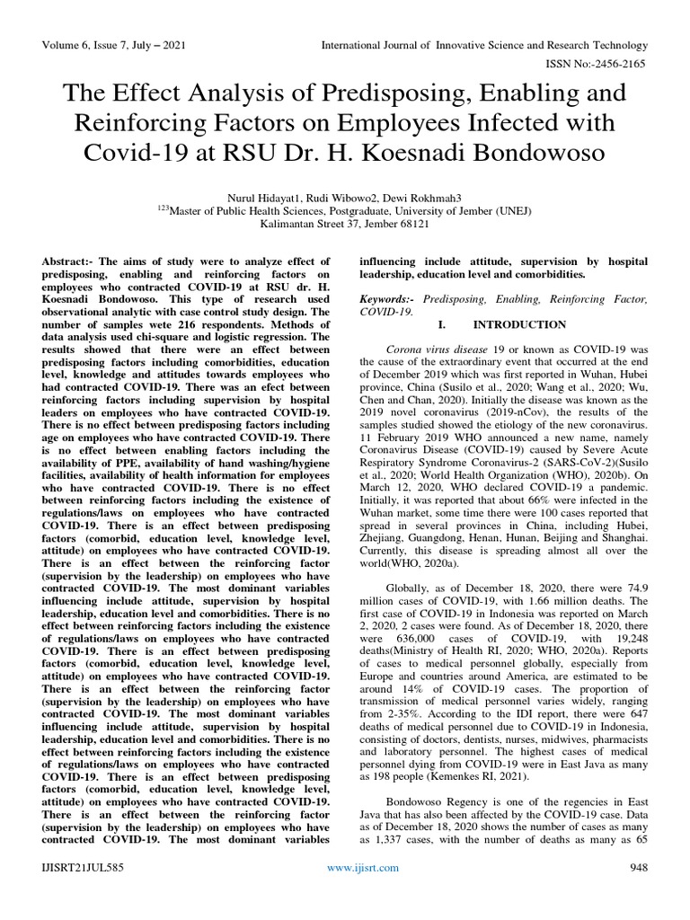 The Effect Analysis Of Predisposing Enabling And Reinforcing Factors