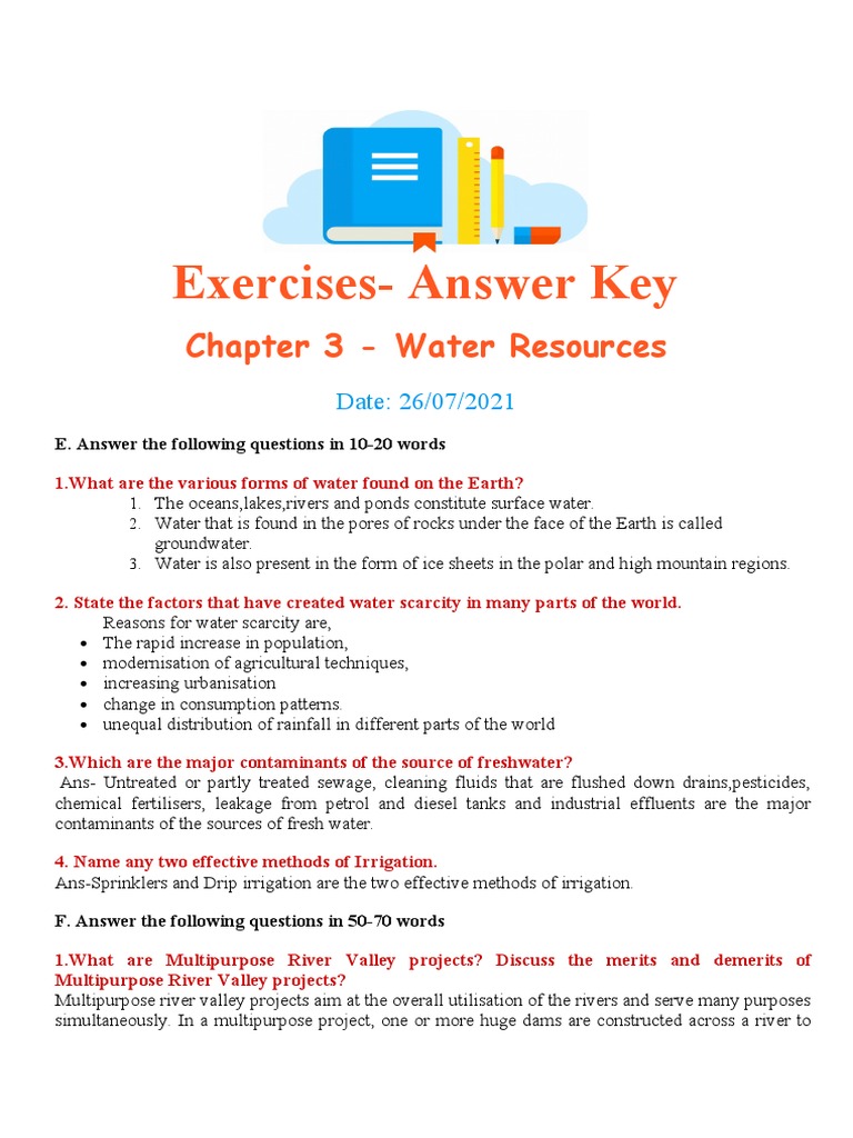 Exercises-Answer Key: Chapter 3 - Water Resources | PDF | Water ...