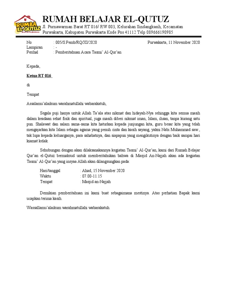 Surat Pemberitahuan RT | PDF