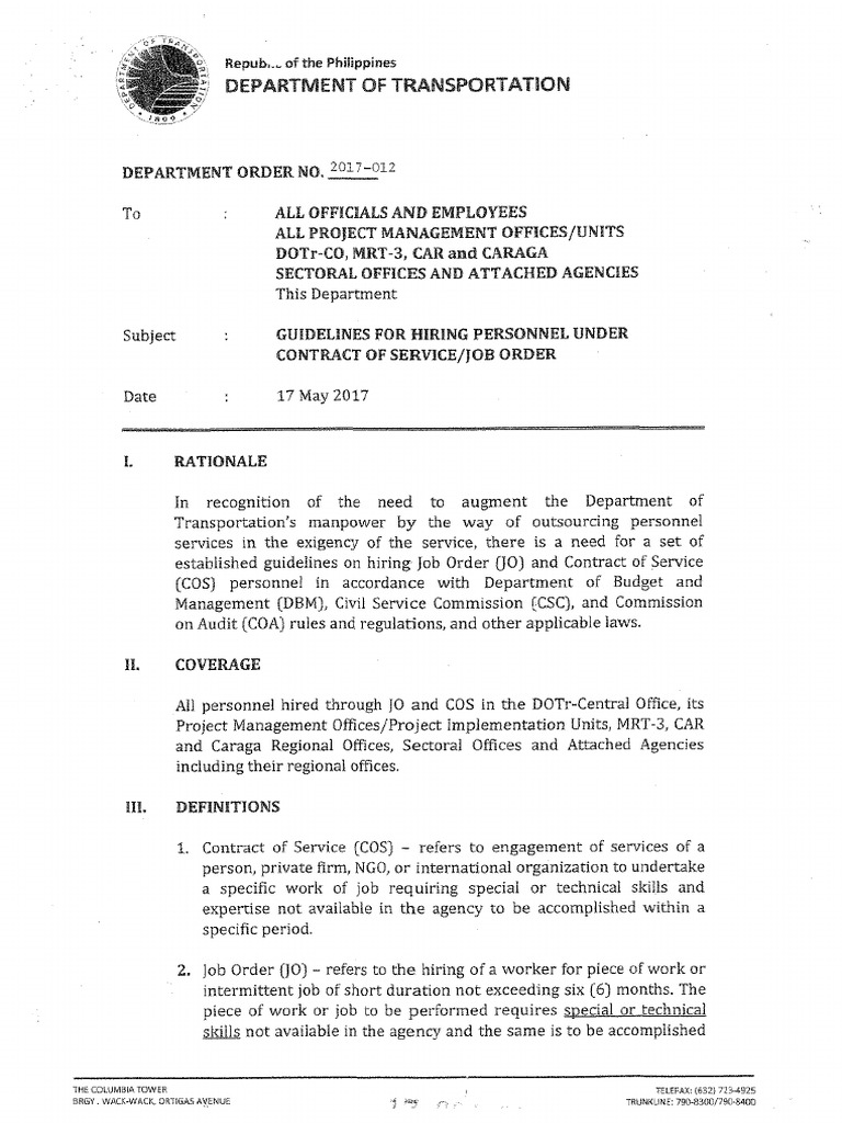 Department Order No. 2017-012-Guidelines For Hiring Personnle Under ...