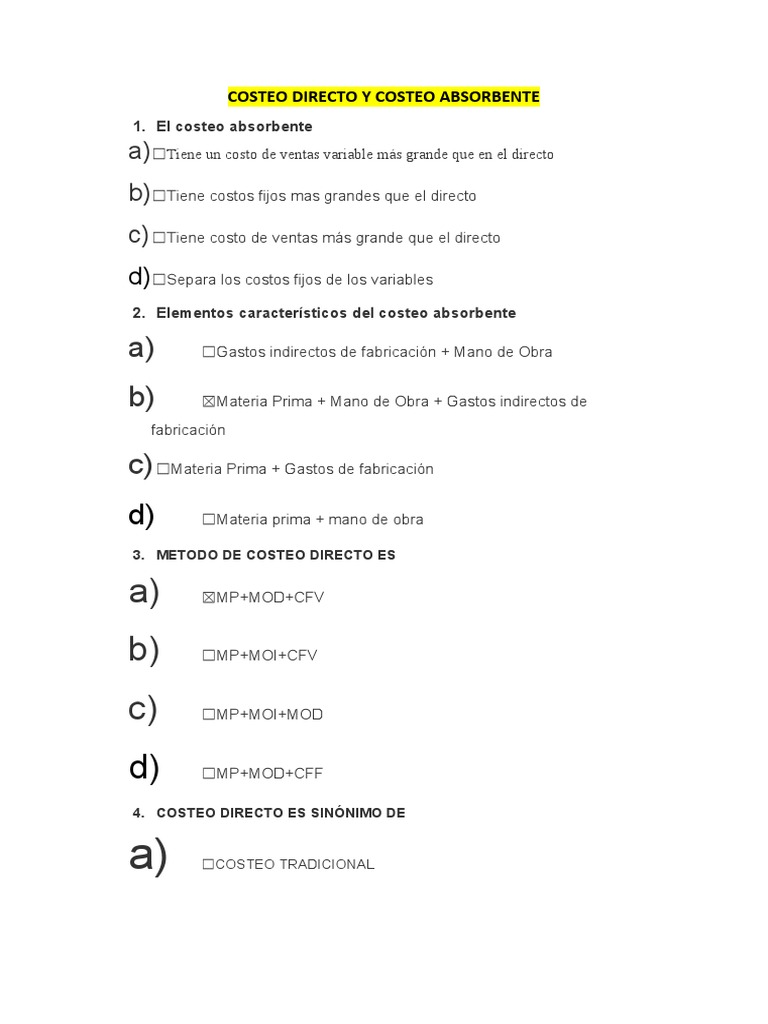 Diferencias entre el costeo directo y el costeo absorbente | PDF