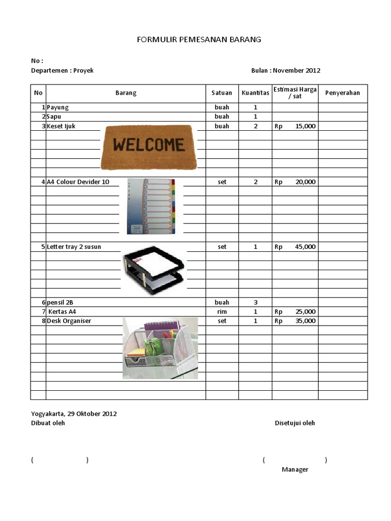 Form Pemesanan Barang | PDF