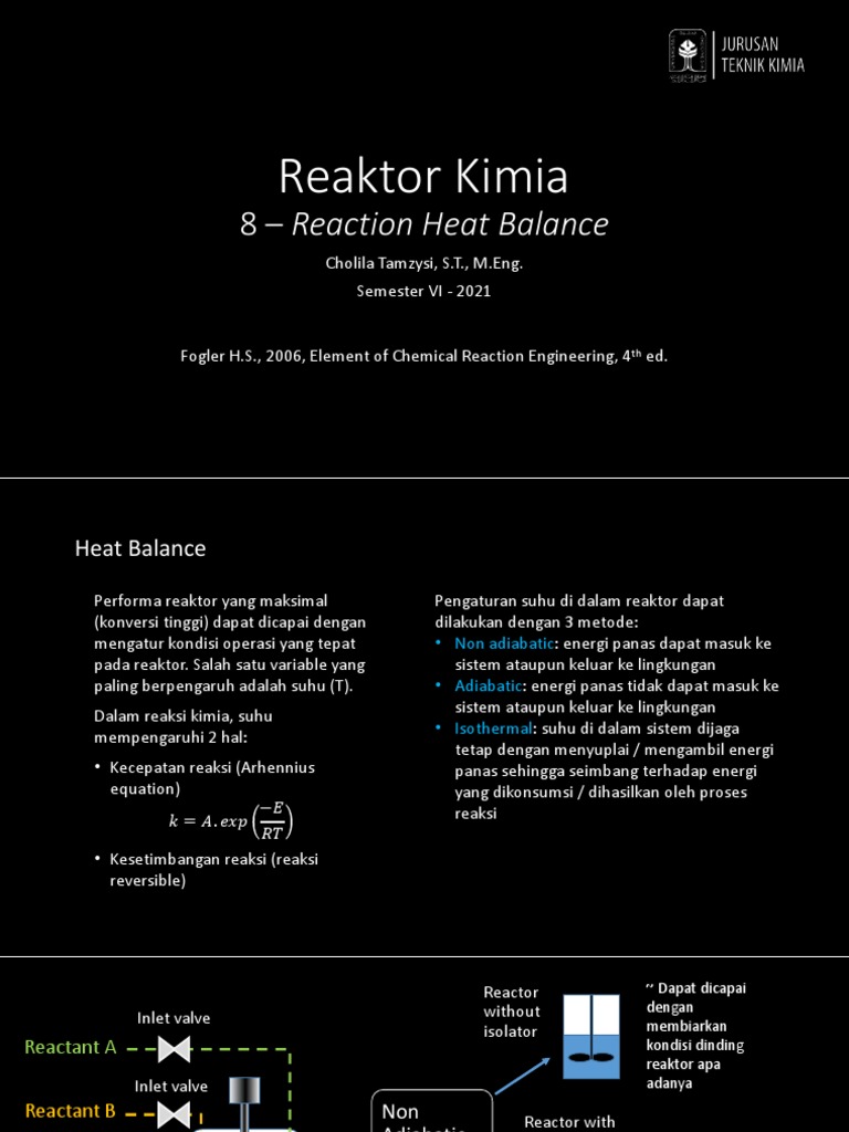 Neraca Panas dalam Reaktor Kimia | PDF | Sains & Matematika