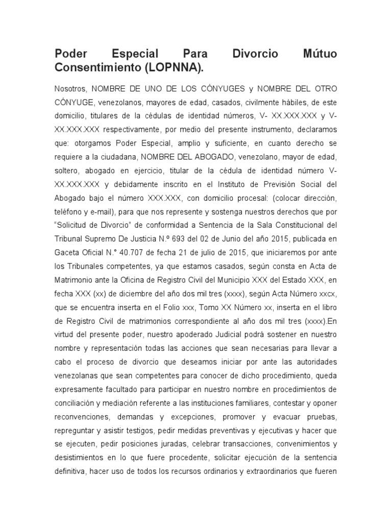 Poder Especial para Divorcio Mutuo | PDF | Divorcio | Ciencias sociales