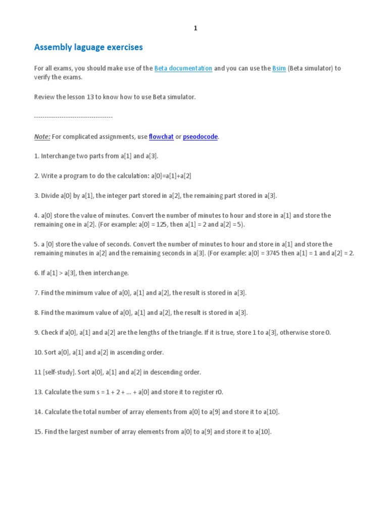 Assembly Laguage Exercises: Beta Documentation Bsim | PDF