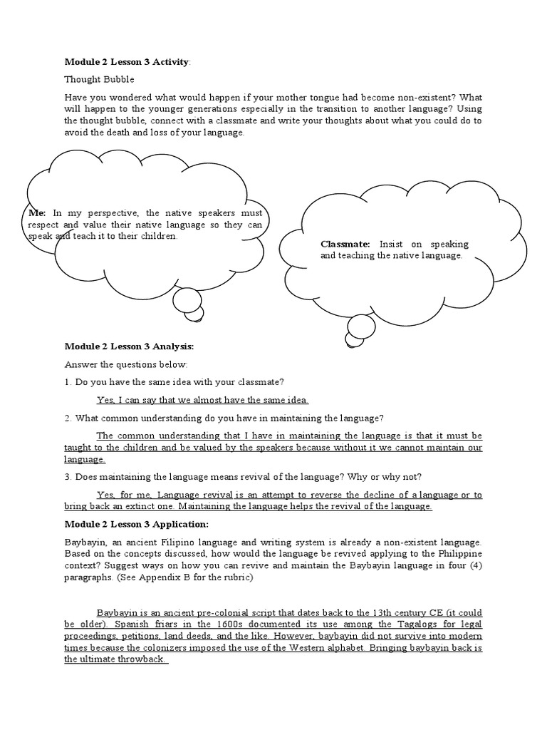 Module 2 Lesson 3 Activity | PDF | Linguistics | Cognition