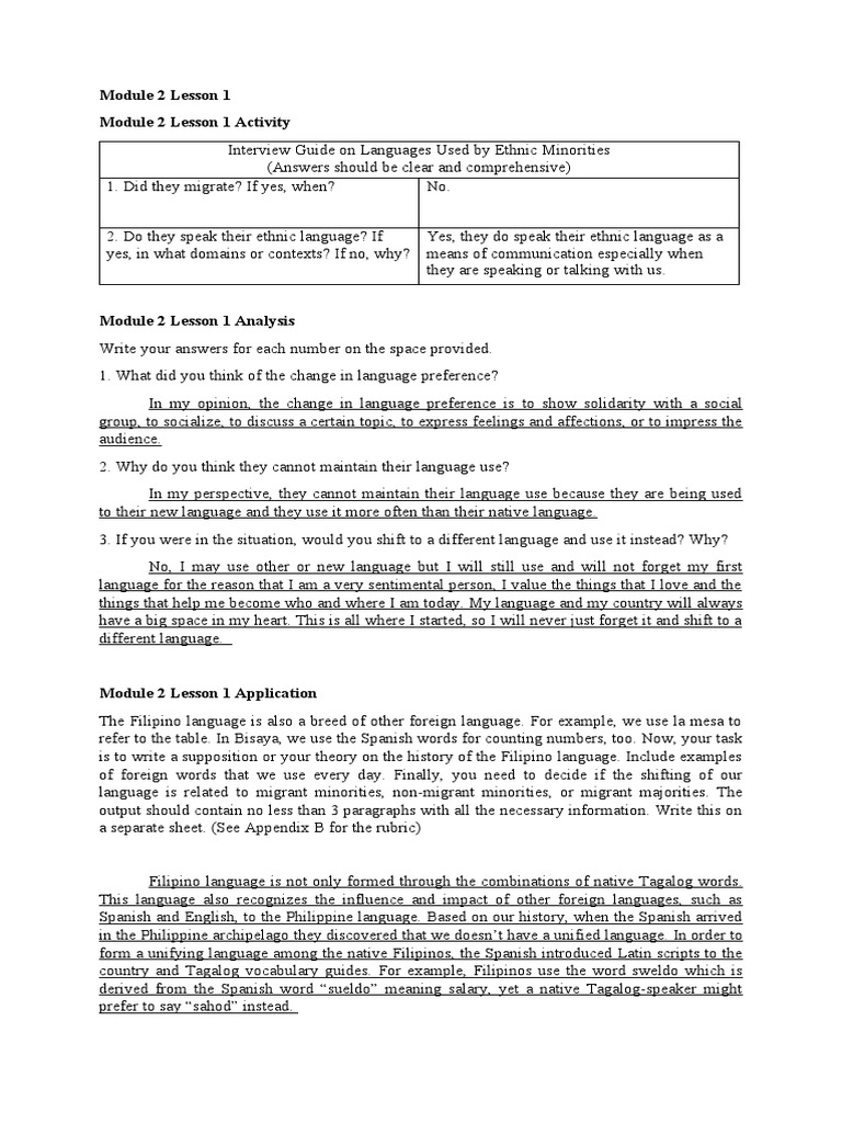 Module 2 Lesson 1 Module 2 Lesson 1 Activity | PDF | Spanish Language ...