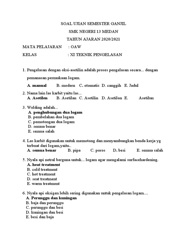 Soal Emester Ganjil OAW Kelas XI Las | PDF