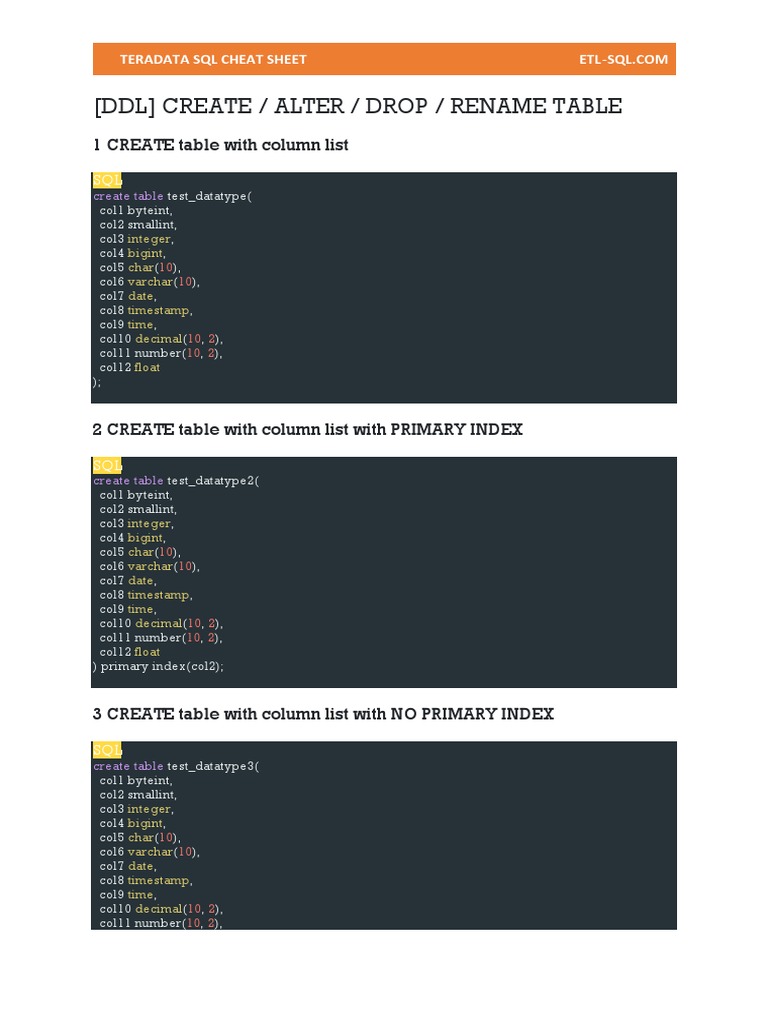 Ddl Create Alter Drop Rename Table Pdf Table Database Database Index