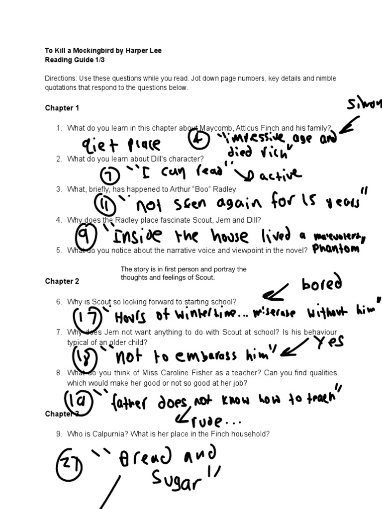 2 TKAM Reading Guide (Full) | PDF | To Kill A Mockingbird