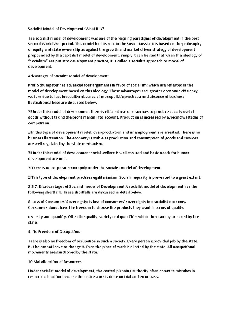 Sociolst Model of Developmewnt | PDF | Socialism | Capitalism