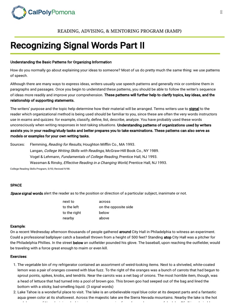 Recognizing Signal Words in Writing | PDF | Garlic | Self Esteem