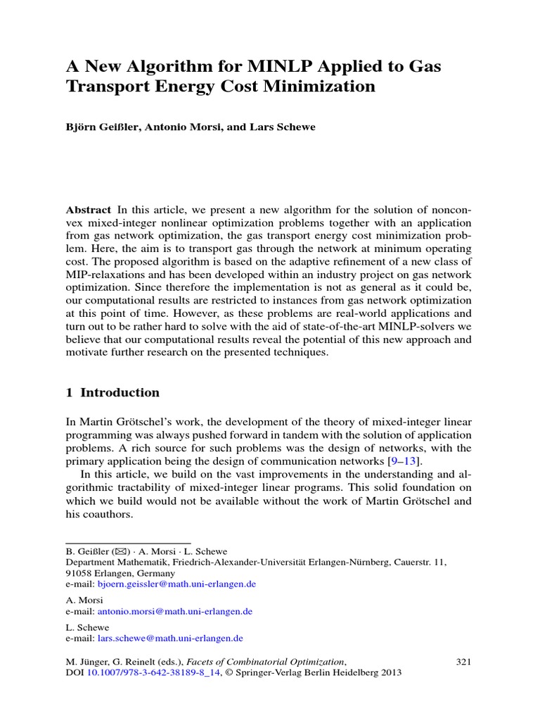 A New Algorithm For MINLP Applied To Gas Transport Energy Cost Minimization | PDF | Mathematical ...