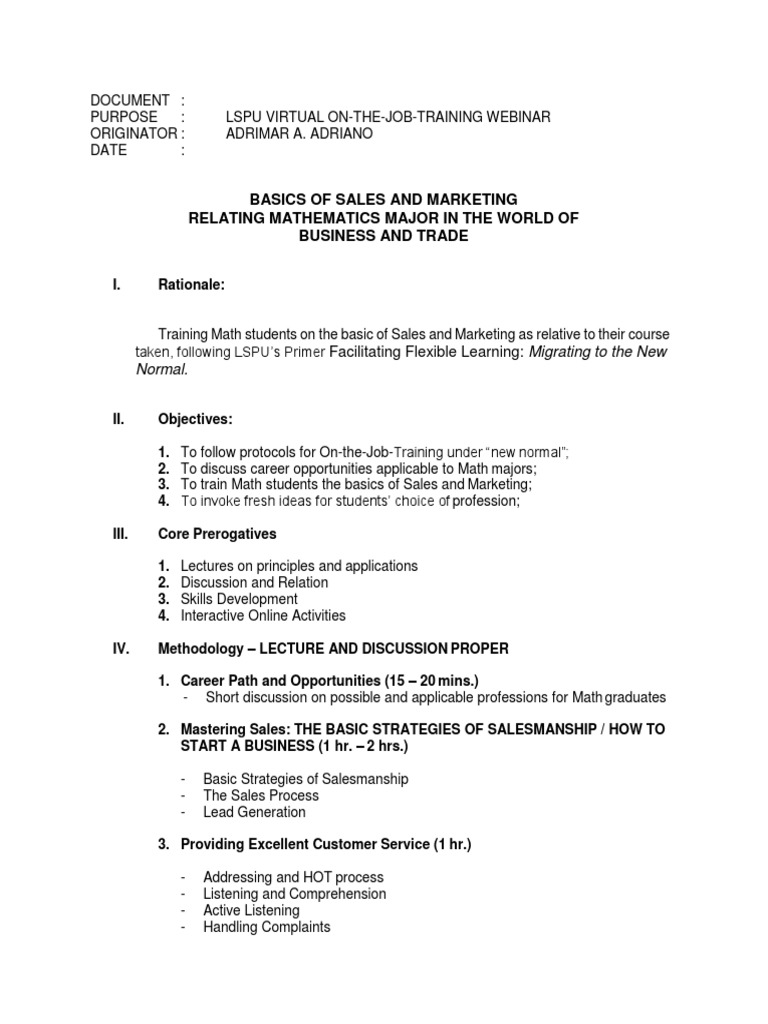 Virtual Ojt Webinar Content Flow Pdf Sales Marketing