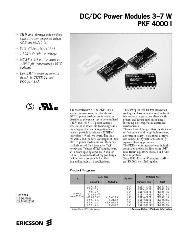 DC/DC Power Modules 3 7 W PKF 4000 I: Product Program | PDF | Direct ...