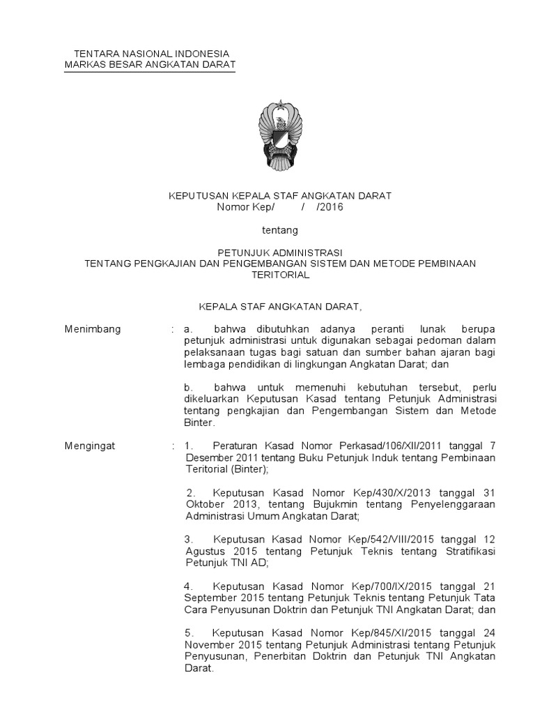 Petunjuk Administrasi Binter TNI AD | PDF