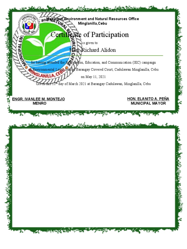 Certificate of Participation: Hon. Richard Alidon | PDF