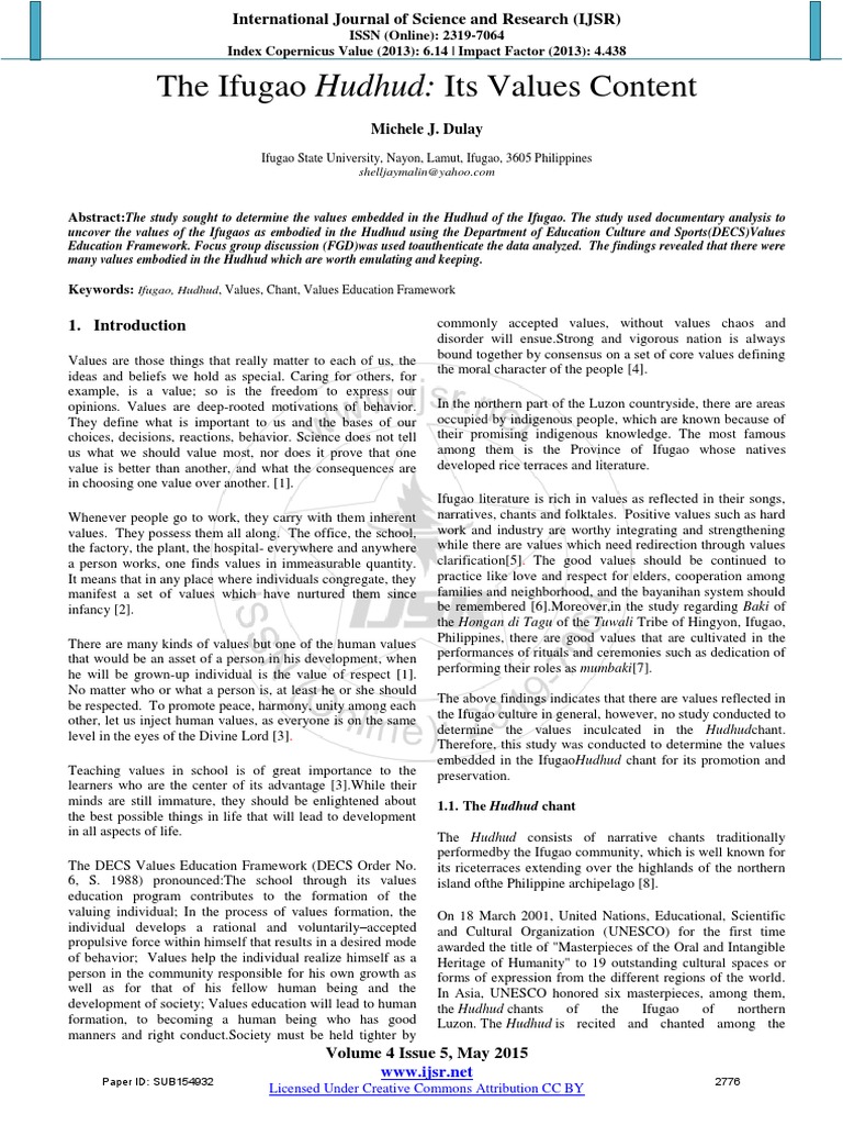 Values in Ifugao Hudhud Chants | PDF | Value (Ethics) | Human Nature