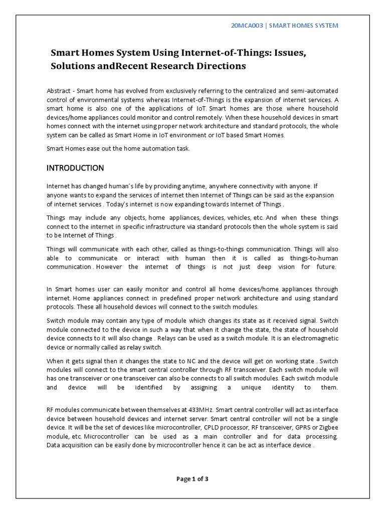 Smart Homes System Using Internet-of-Things: Issues, Solutions and ...