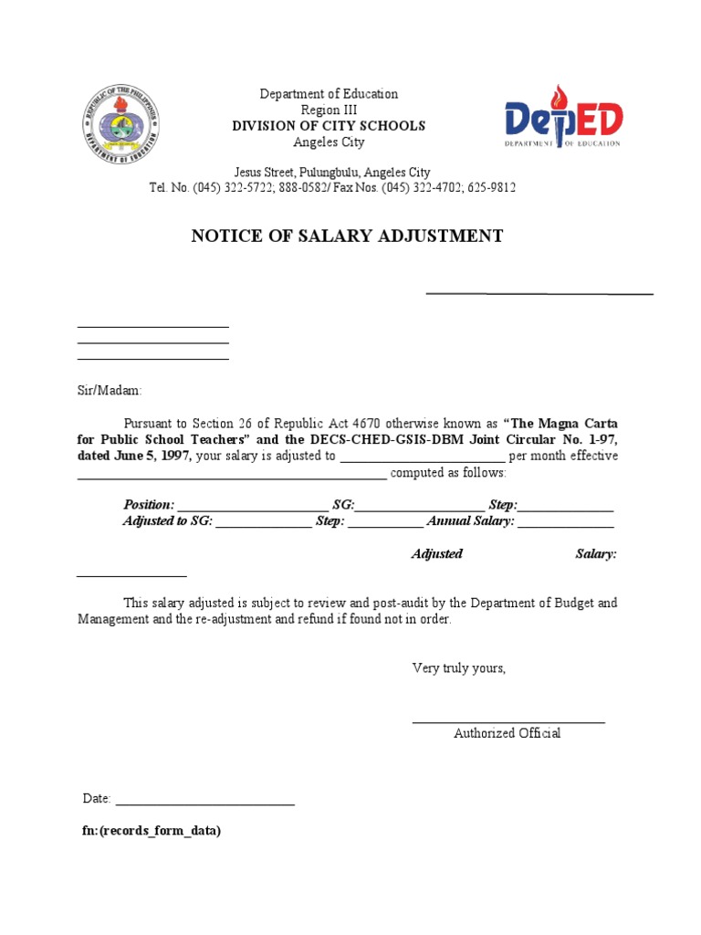 Notice of Salary Adjustment | PDF