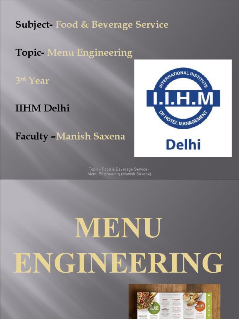 Subject-Topic-: Food & Beverage Service Menu Engineering 3 Year ...
