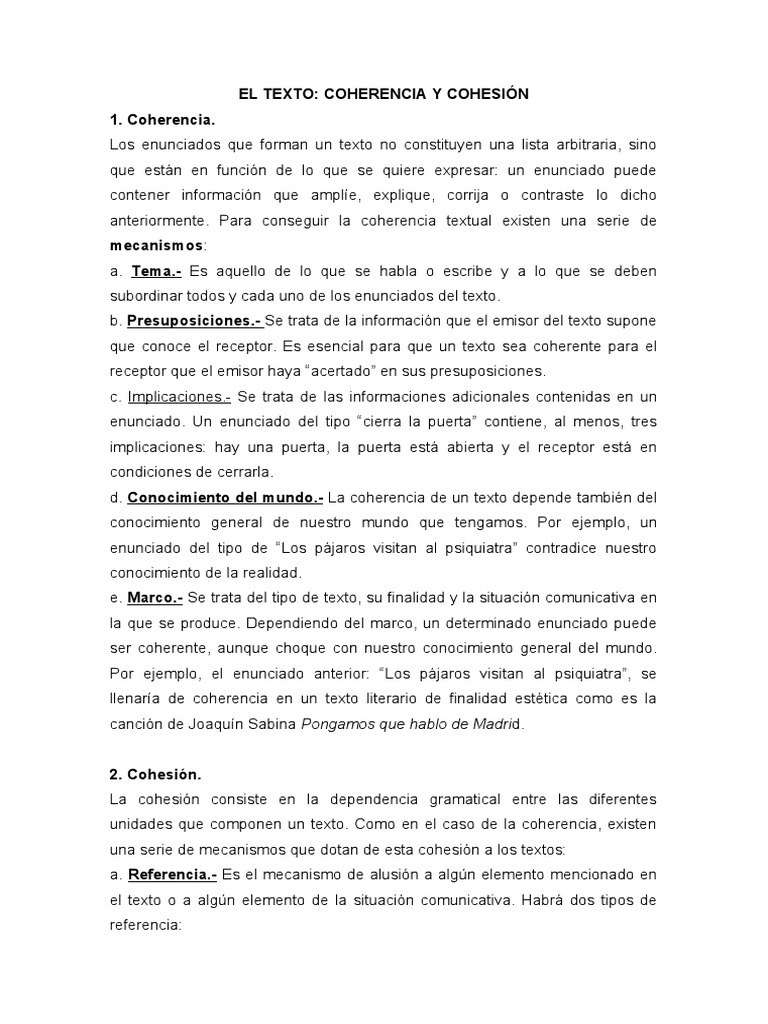 10.-El Texto (Coherencia y Cohesión) | Descargar gratis PDF | Palabra ...