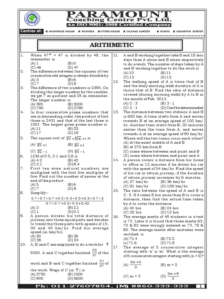 SSC Mains (Maths) Mock Test-2 | PDF | Speed | Human Resources