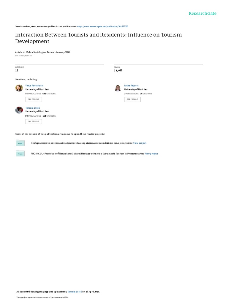 Interaction Between Tourists and Residents-Libre | PDF | Analysis Of ...