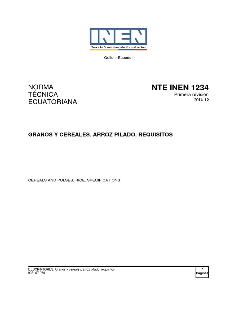 Inen 1234 - Arroz Pilado | PDF | Cereales | Arroz