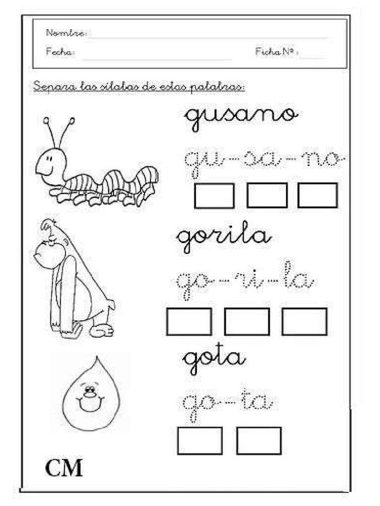 Ficha de Palabras Con Ga Go Gu | PDF